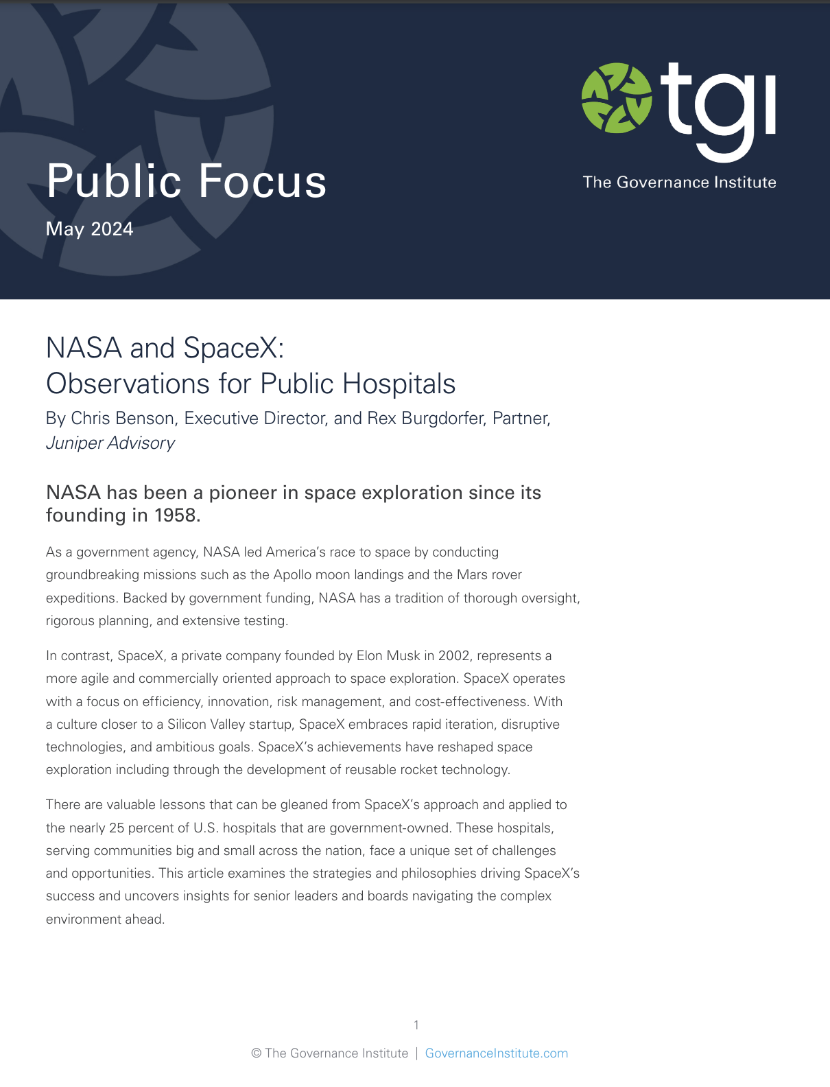 NASA and SpaceX: Observations for Public Hospitals - Juniper Advisory